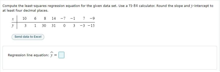 Solved Compute the least-squares regression equation for the | Chegg.com