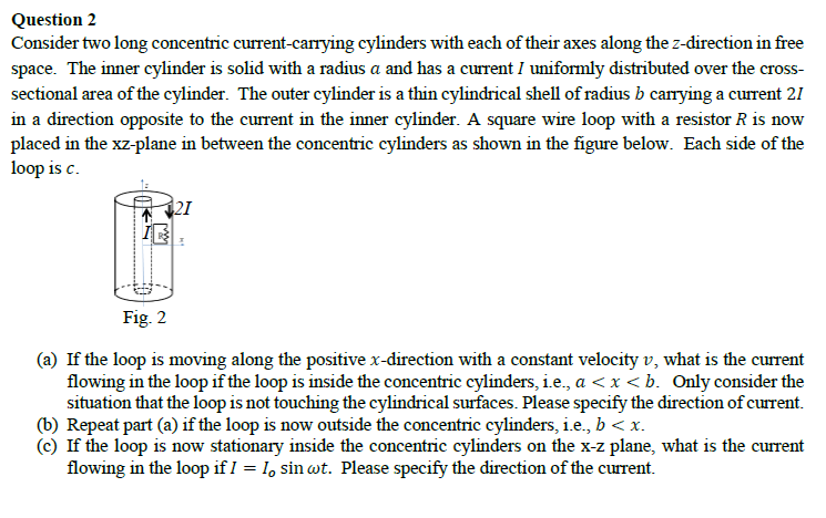 Solved Question 2 Consider two long concentric | Chegg.com