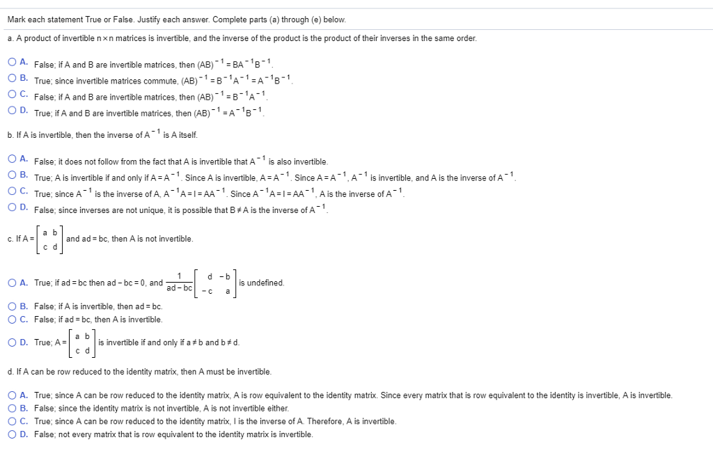 Solved Mark each statement True or False. Justify each | Chegg.com