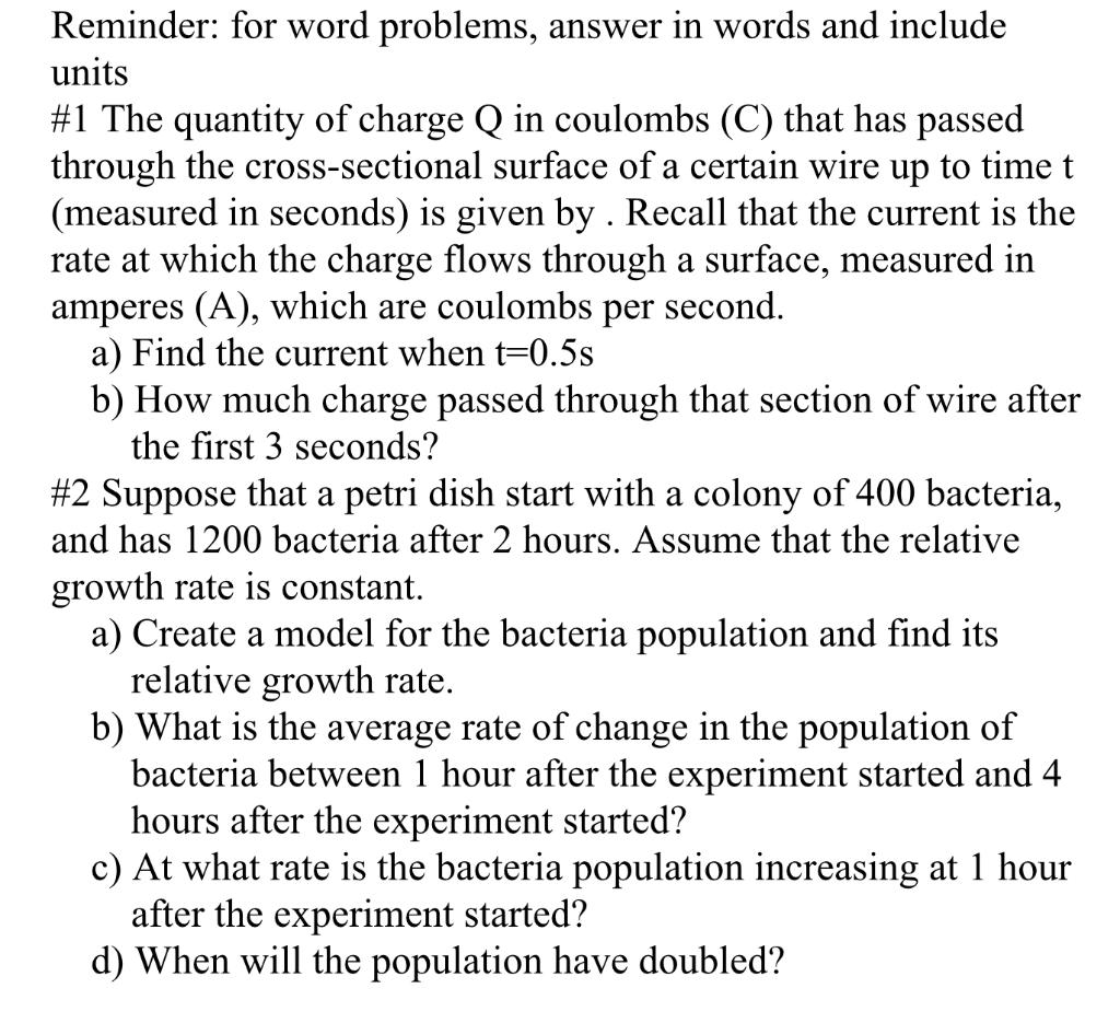 Solved Reminder: for word problems, answer in words and | Chegg.com