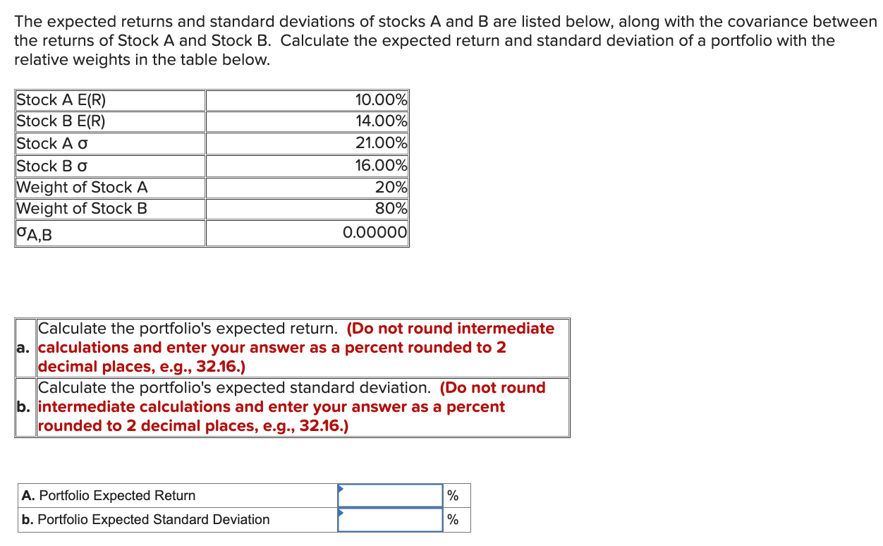 Solved The expected returns and standard deviations of | Chegg.com