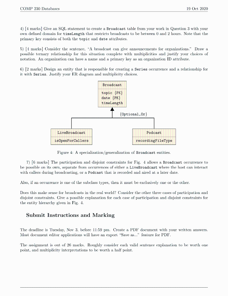 Solved COMP 230 Databases 19 Oct 2020 -Assignment #2 (due: | Chegg.com