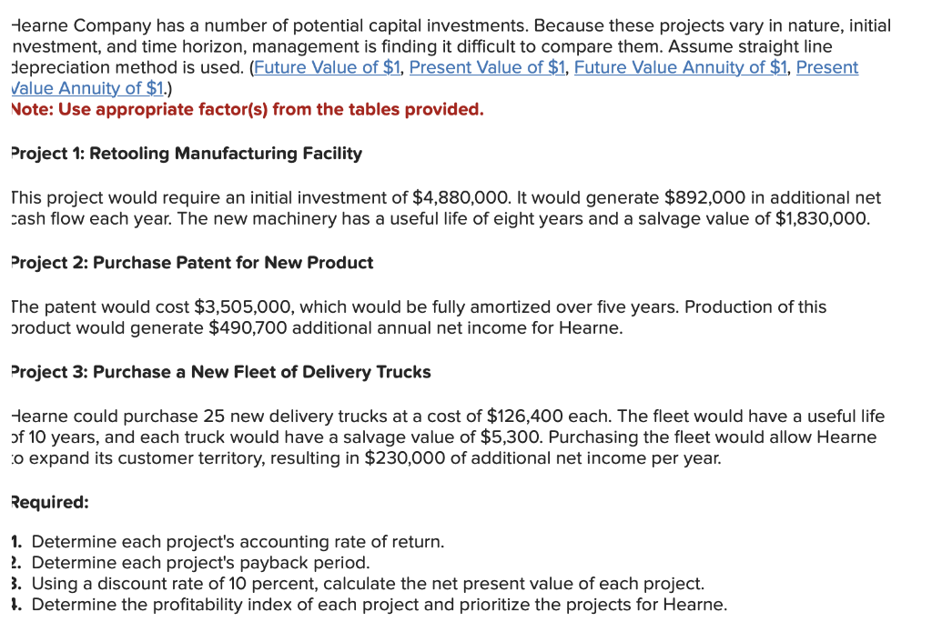 Solved tearne Company has a number of potential capital | Chegg.com
