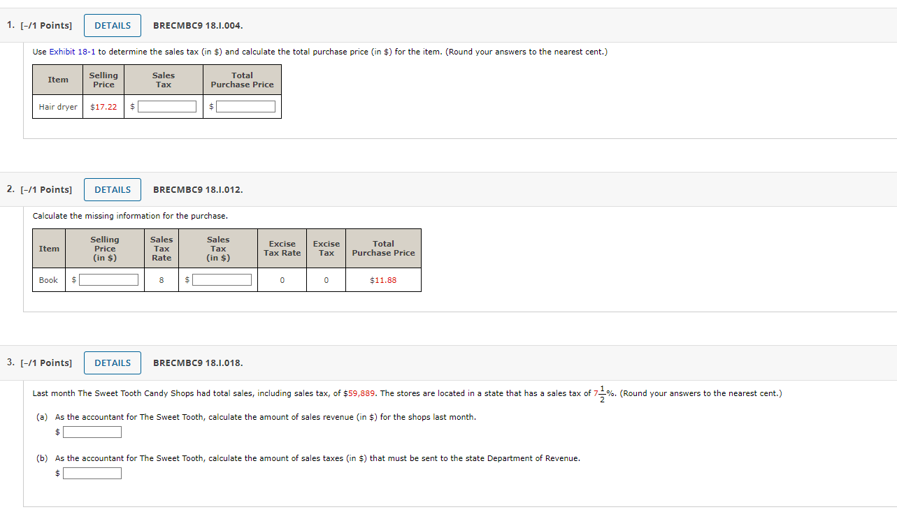 Solved [-/1 Points] BRECMBC9 18.I.004. Use Exhibit 18-1 to | Chegg.com