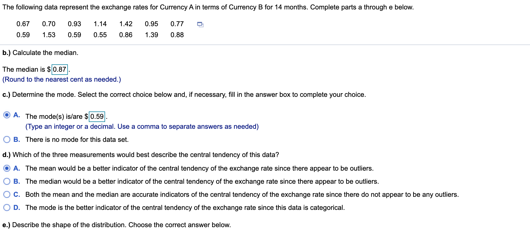 Solved The following data represent the exchange rates for | Chegg.com