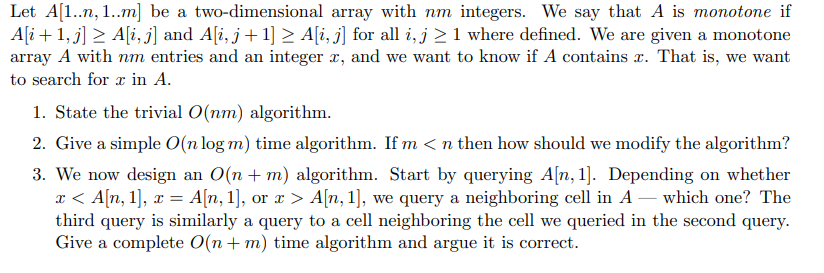 Solved Let A[1..n,1..m] be a two-dimensional array with nm | Chegg.com
