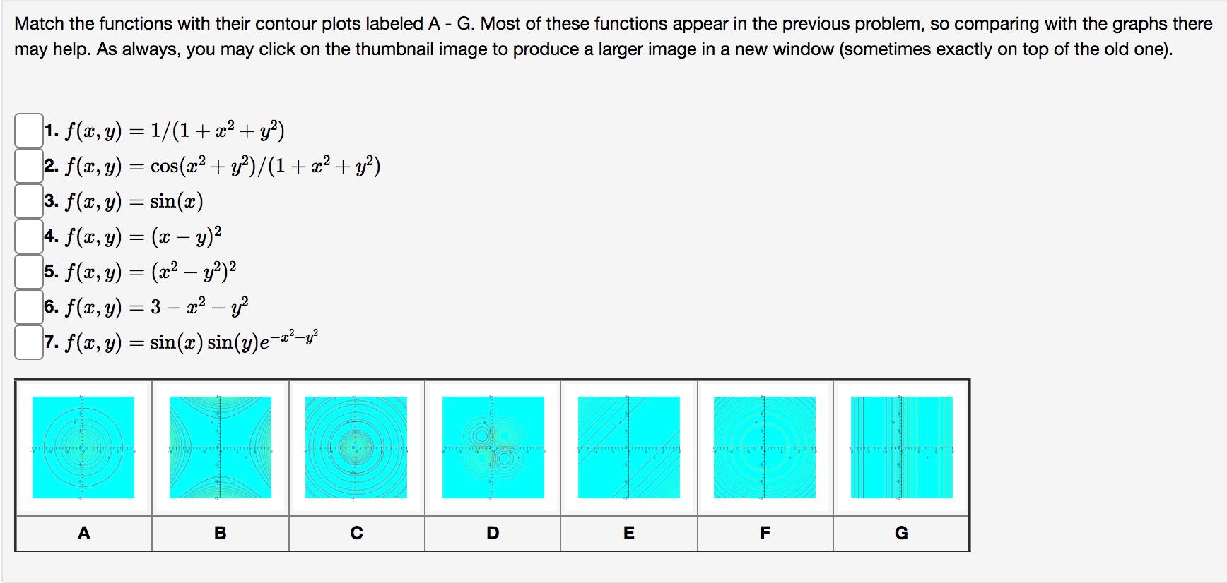 Solved Match the functions with their contour plots labeled | Chegg.com