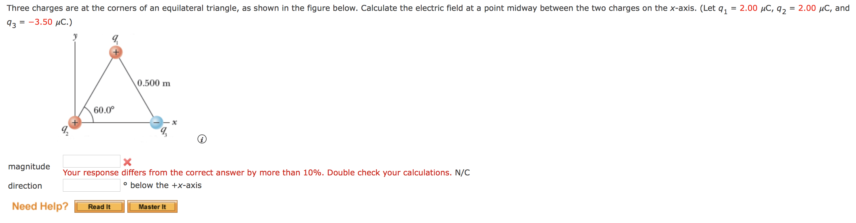 Solved q3=−3.50μC.) magnitude Your response differs from the | Chegg.com