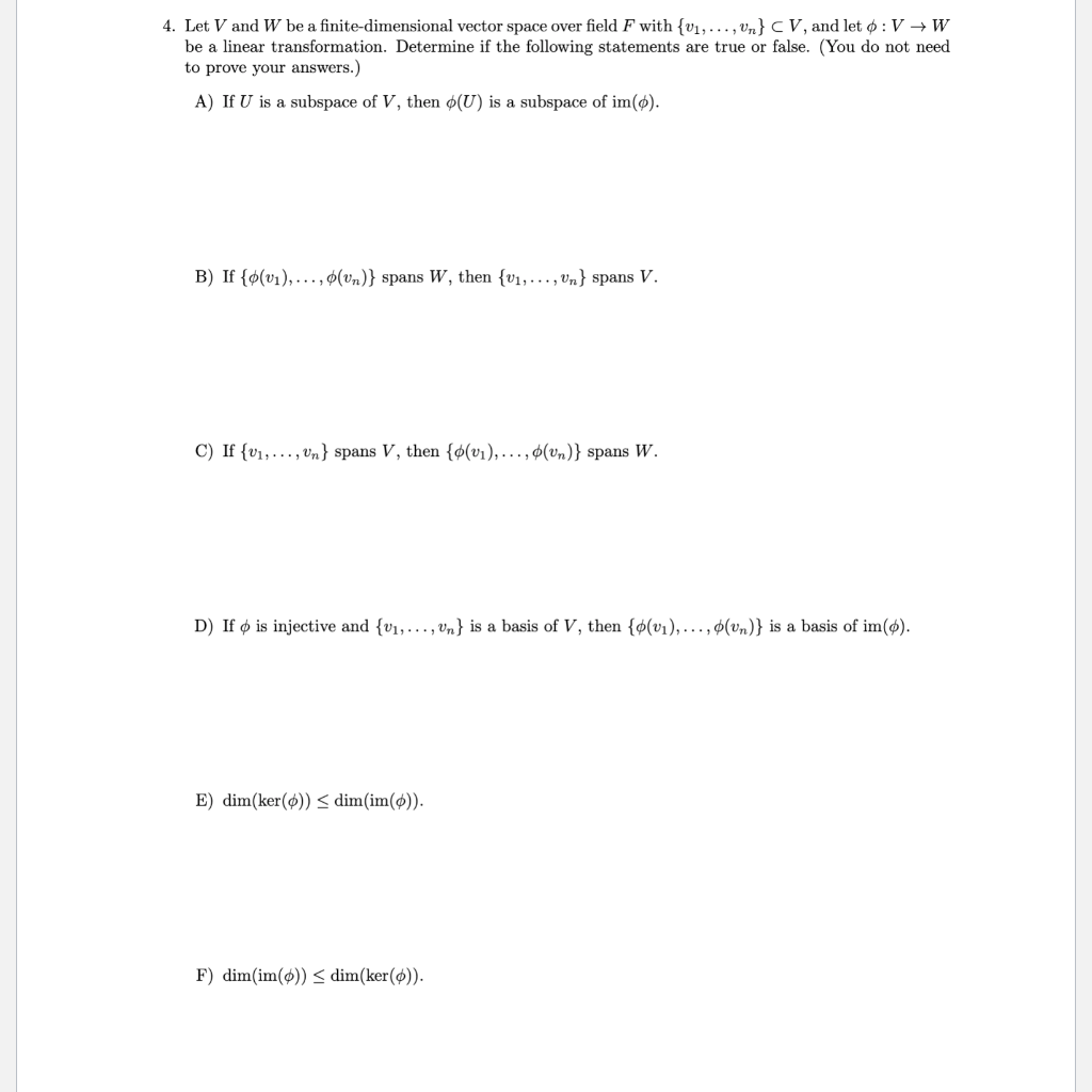 Solved 4. Let V and W be a finite-dimensional vector space | Chegg.com
