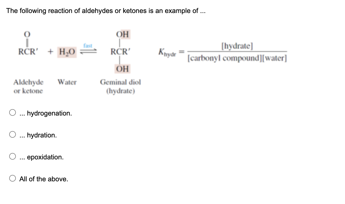 Solved The following reaction of aldehydes or ketones is an | Chegg.com
