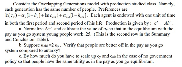 Consider the Overlapping Generations model with | Chegg.com