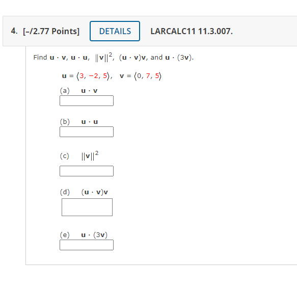 Solved Find u · v, u · u, v 2 , (u · | Chegg.com Solved Find u · v, u · u, v 2 , (u · | Chegg.com