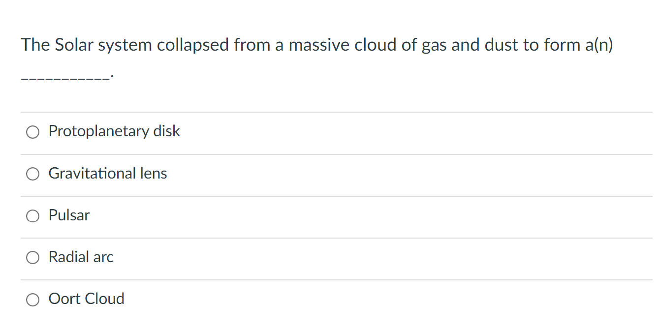 Solved The Solar system collapsed from a massive cloud of | Chegg.com
