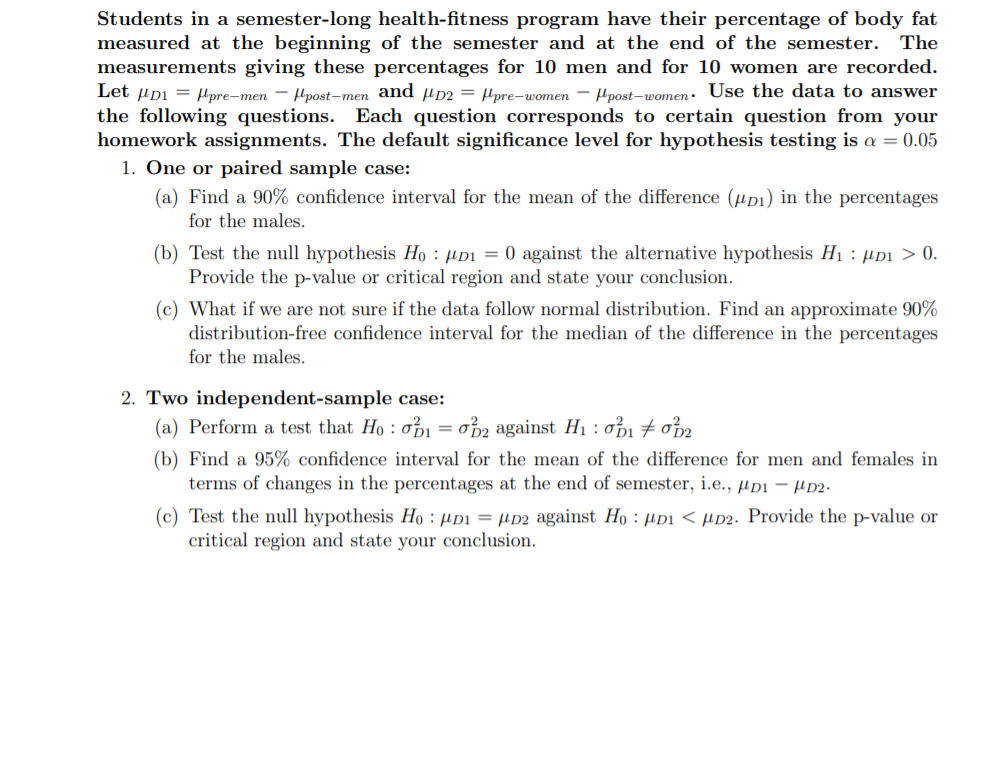 Solved Students in a semester-long health-fitness program | Chegg.com