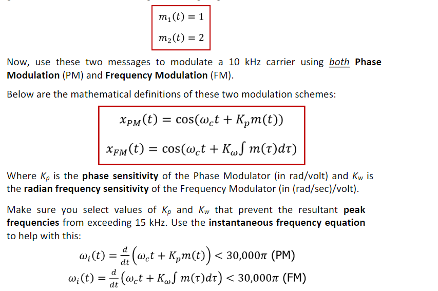 Solved m(t) = 1 m2(t) = 2 Now, use these two messages to | Chegg.com