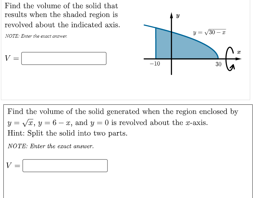 Solved y Find the volume of the solid that results when the | Chegg.com
