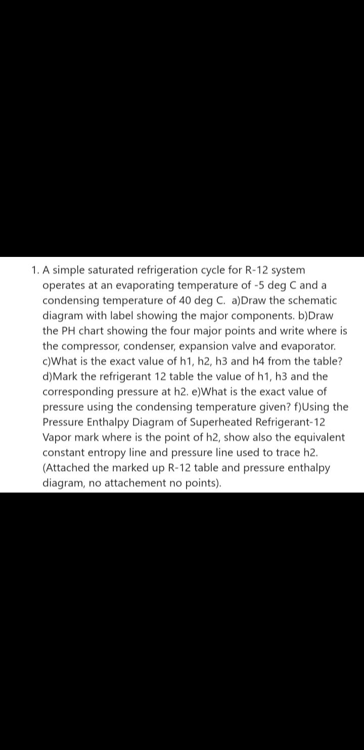 Solved 1. A simple saturated refrigeration cycle for R-12 | Chegg.com