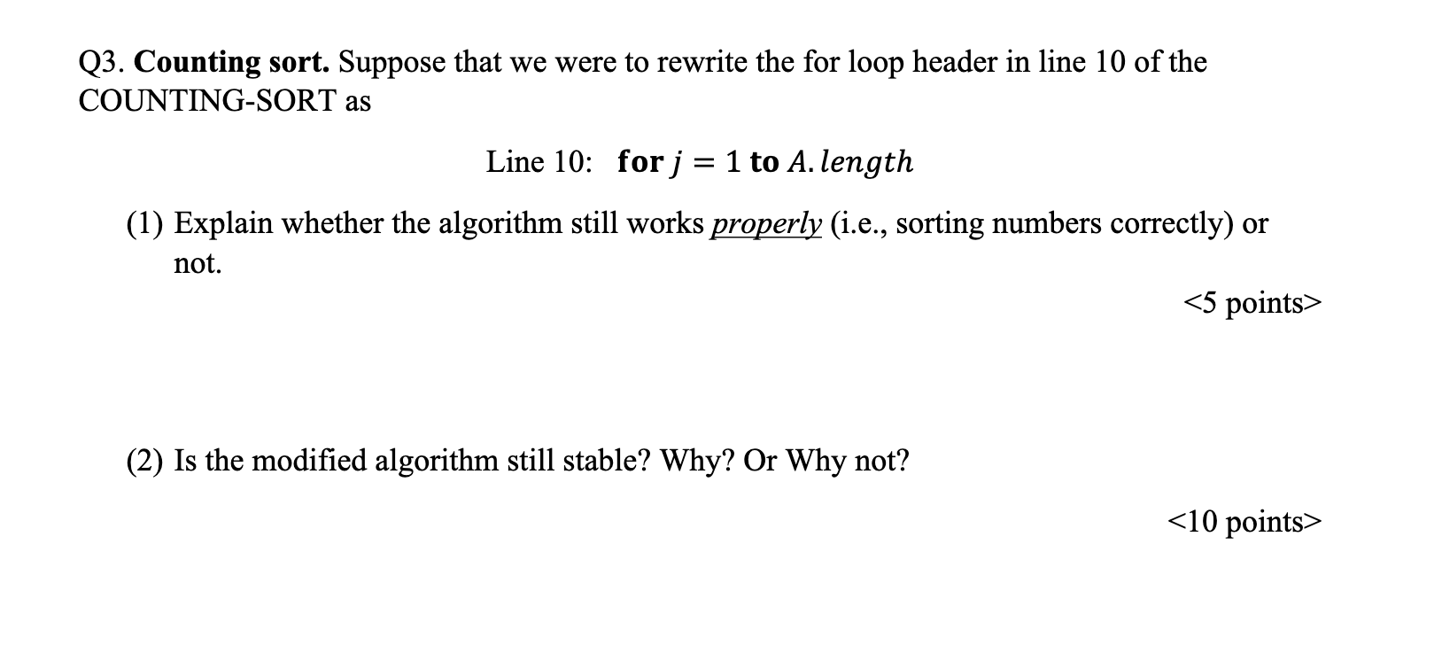 Q3. Counting sort. Suppose that we were to rewrite | Chegg.com