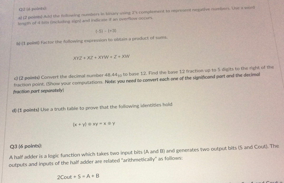Solved Q2 6 Points A 2 Points Add The Following 5939