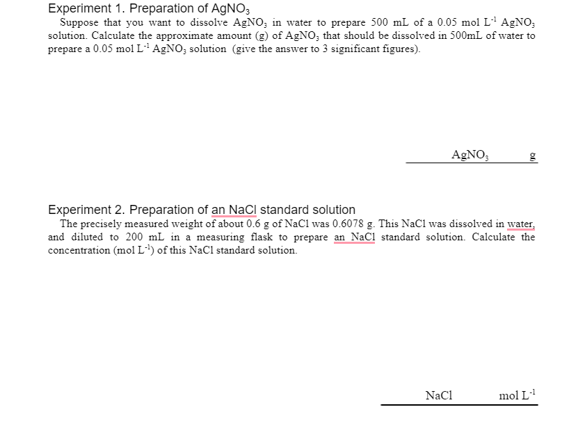 Solved Experiment 1. Preparation of AgNO3 Suppose that you | Chegg.com