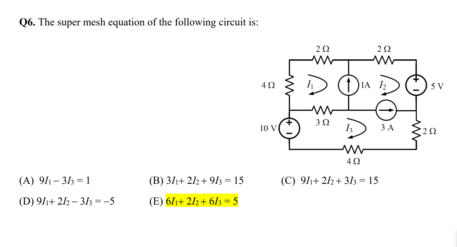 Solved Q6. The super mesh equation of the following circuit | Chegg.com