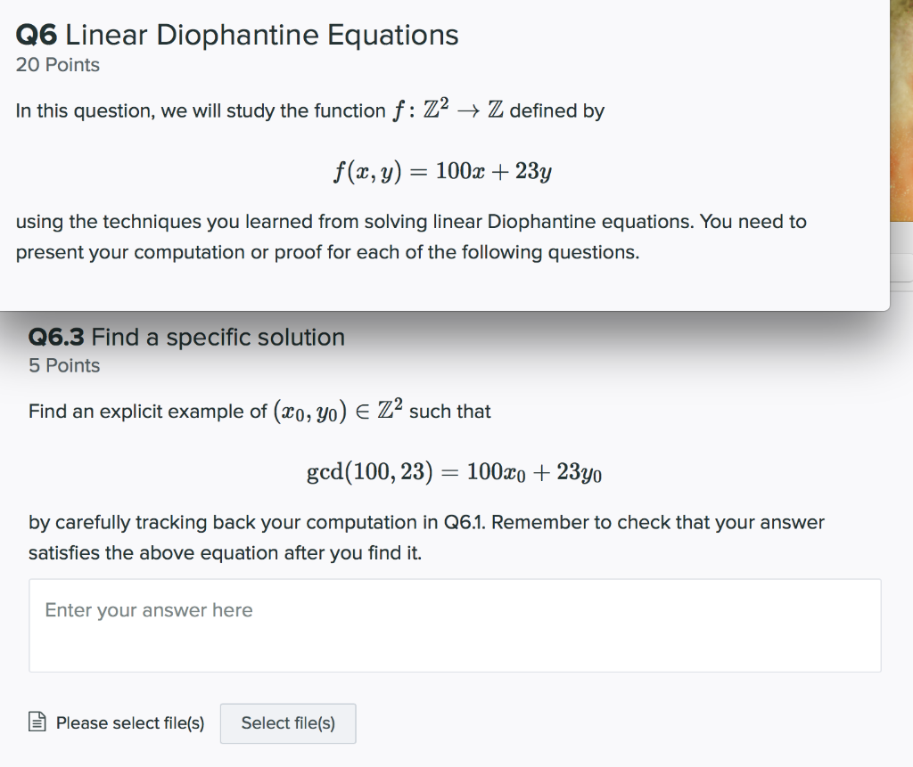 Solved Q6 Linear Diophantine Equations 20 Points In this | Chegg.com