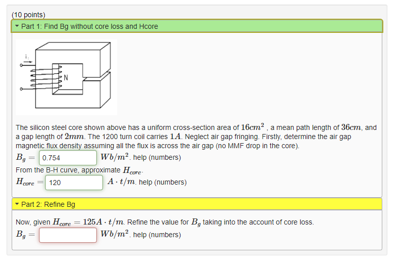 Solved Part 1: Find Bg without core loss and Hcore The | Chegg.com