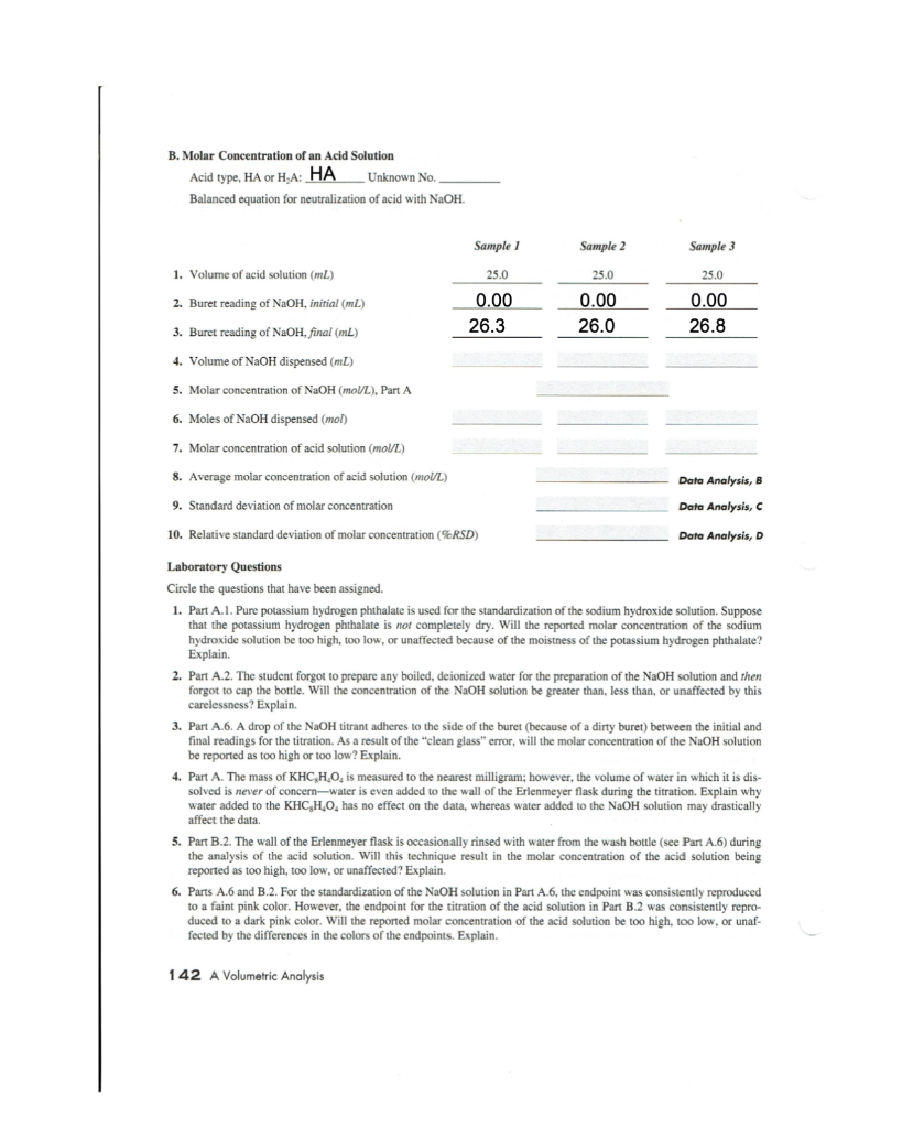 Solved Experiment 9 Report Sheet 9 A Volumetric Analysis | Chegg.com