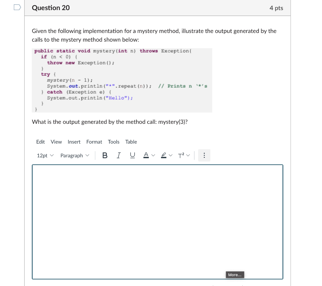 Solved Question 21 4 pts What is the output generated by the | Chegg.com
