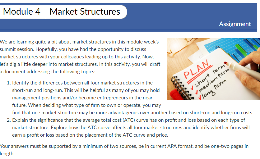 Solved Module 4 Market Structures Assignment PLAN We are | Chegg.com