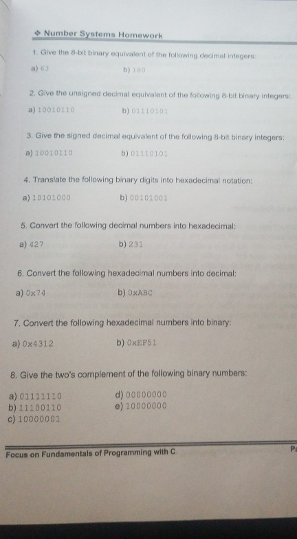 Solved Number Systems Homework 1 Give The 8 Bit Binary