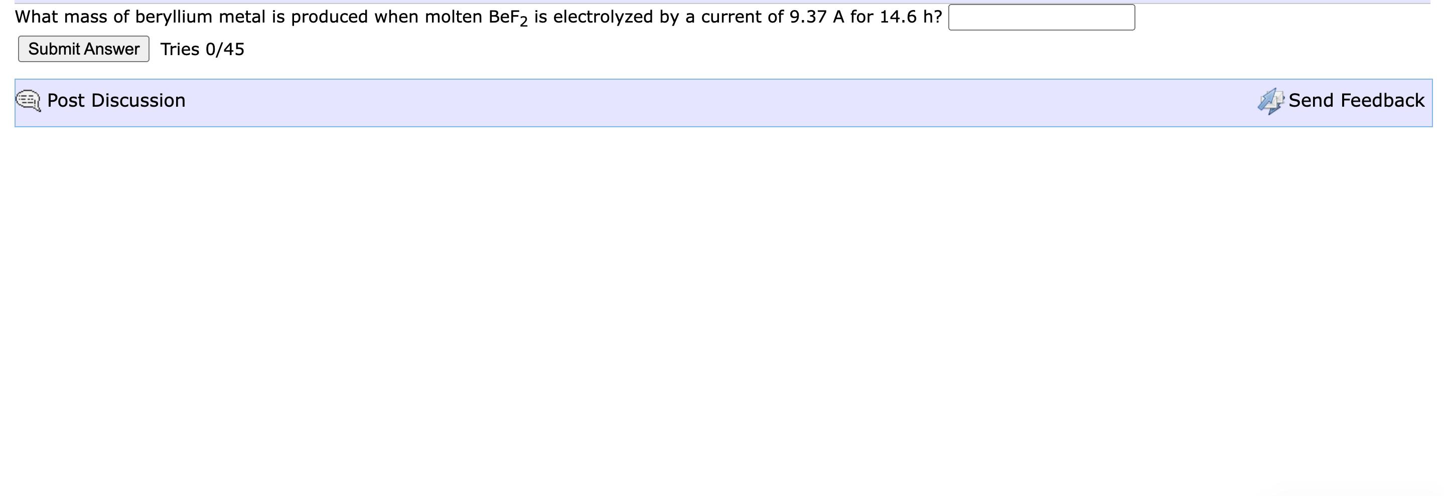 Solved What mass of beryllium metal is produced when molten | Chegg.com