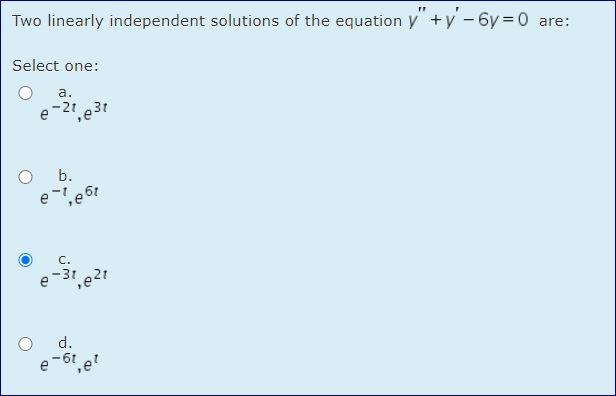 Solved Two linearly independent solutions of the equation | Chegg.com