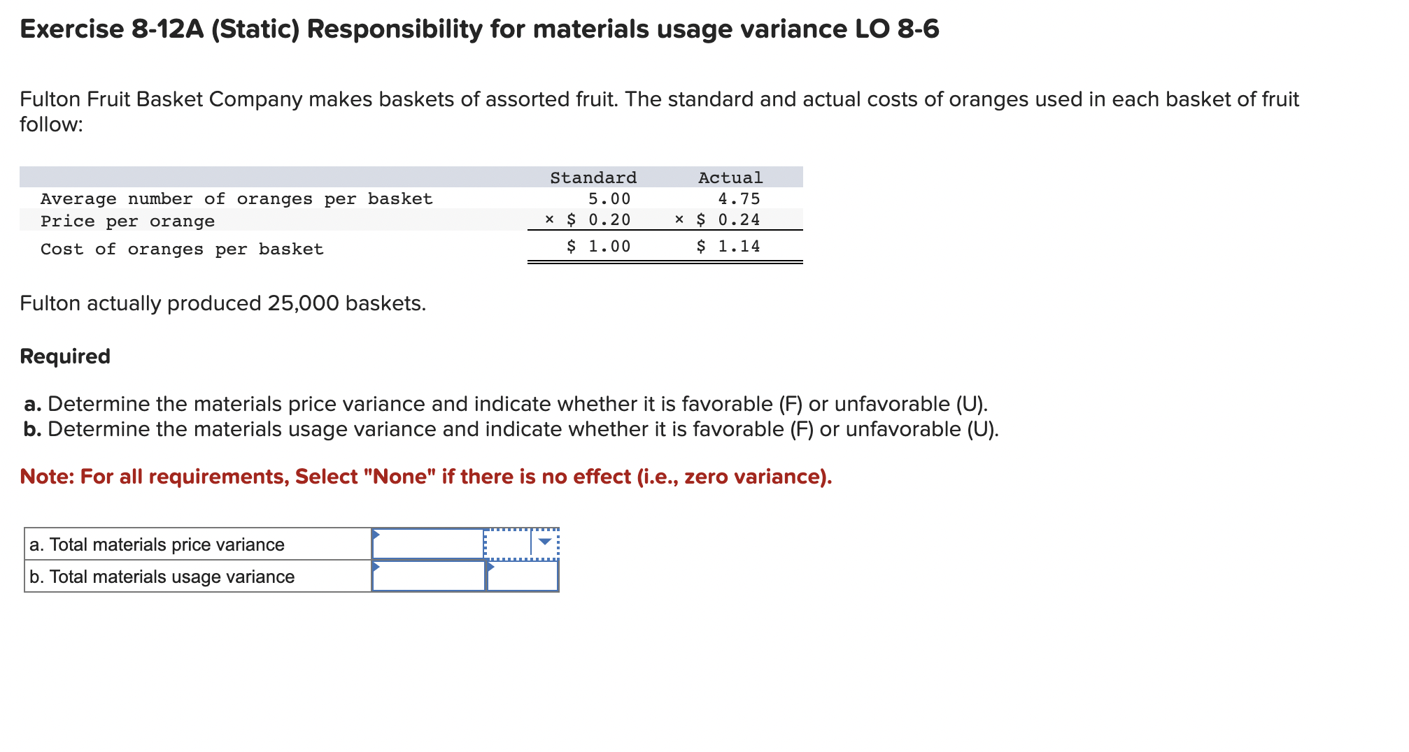 Solved Exercise 8-12A (Static) Responsibility for materials | Chegg.com