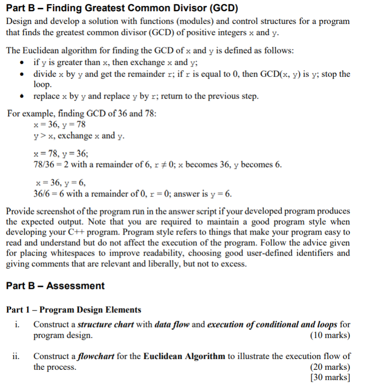 Solved Part B - Finding Greatest Common Divisor (GCD) Design | Chegg.com