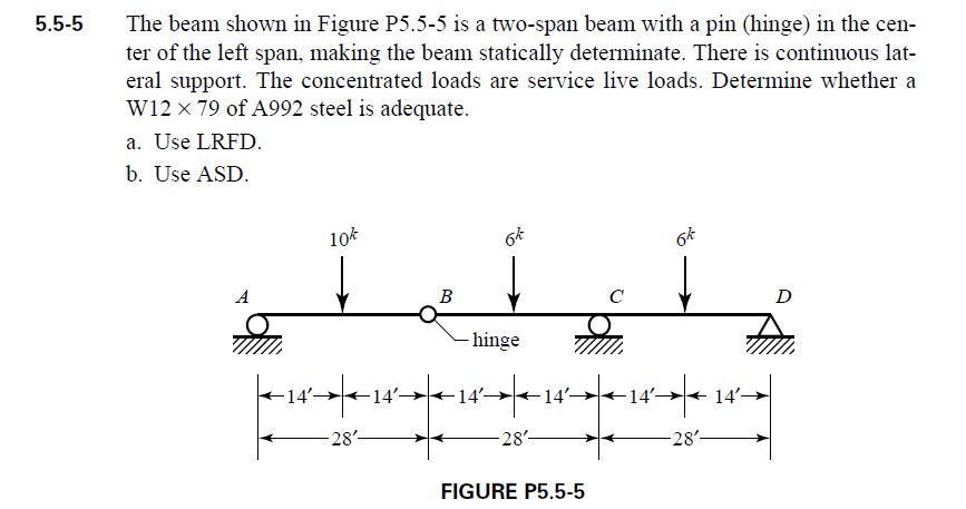 Solved 5.5-5 ﻿The beam shown in Figure P5.5-5 ﻿is a two-span | Chegg.com
