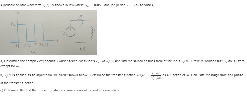 Solved A periodic square waveform vg(t) is shown below where | Chegg.com
