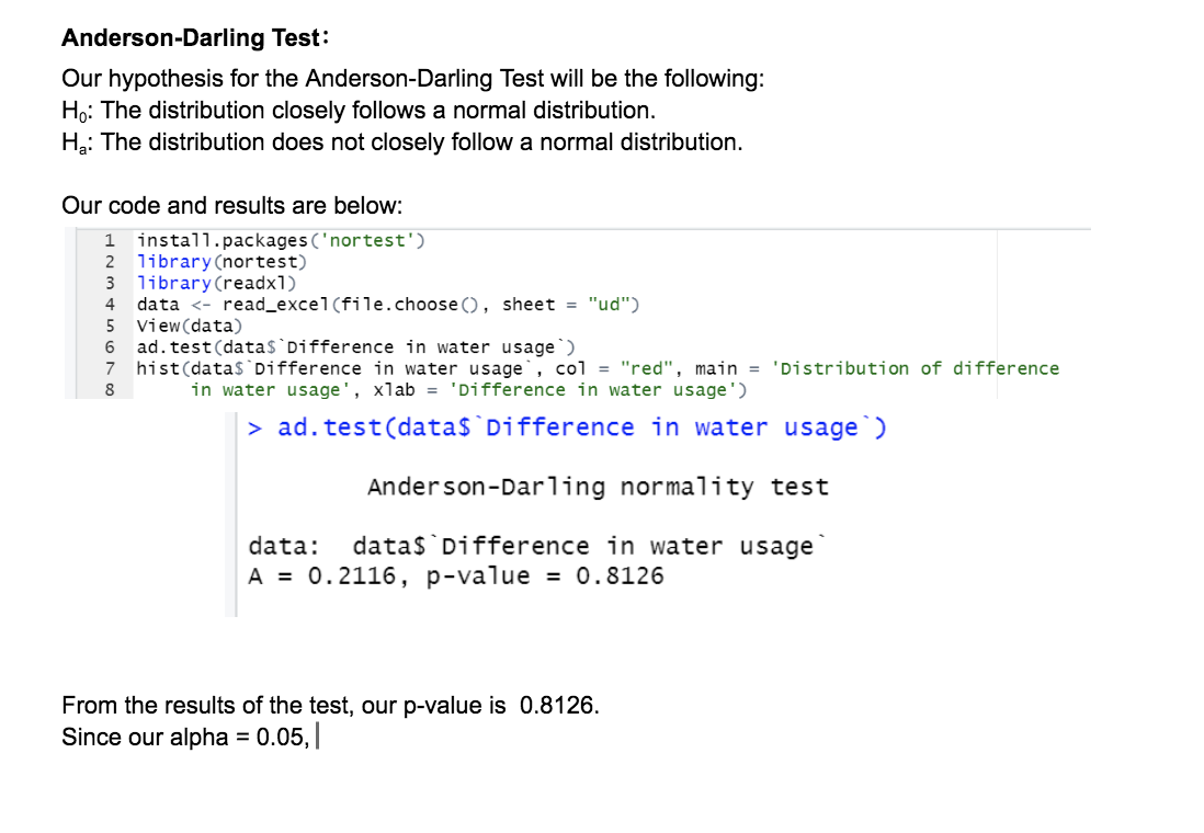 Solved Anderson-Darling Test: Our hypothesis for the | Chegg.com Solved Anderson-Darling Test: Our hypothesis for the | Chegg.com