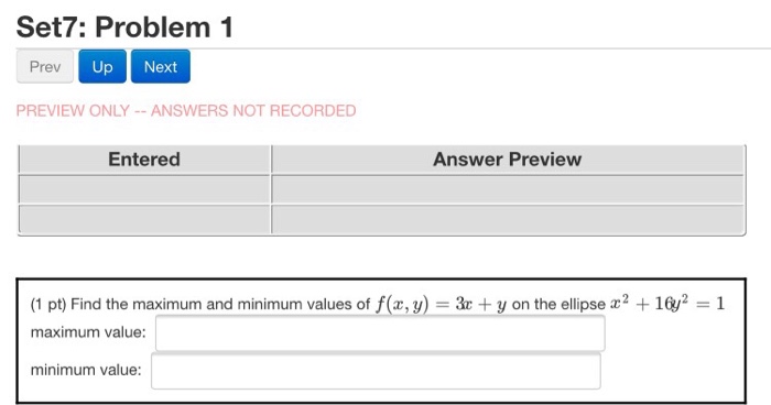 Solved Set7: Problem 1 Prev Up Next PREVIEW ONLY -ANSWERS | Chegg.com