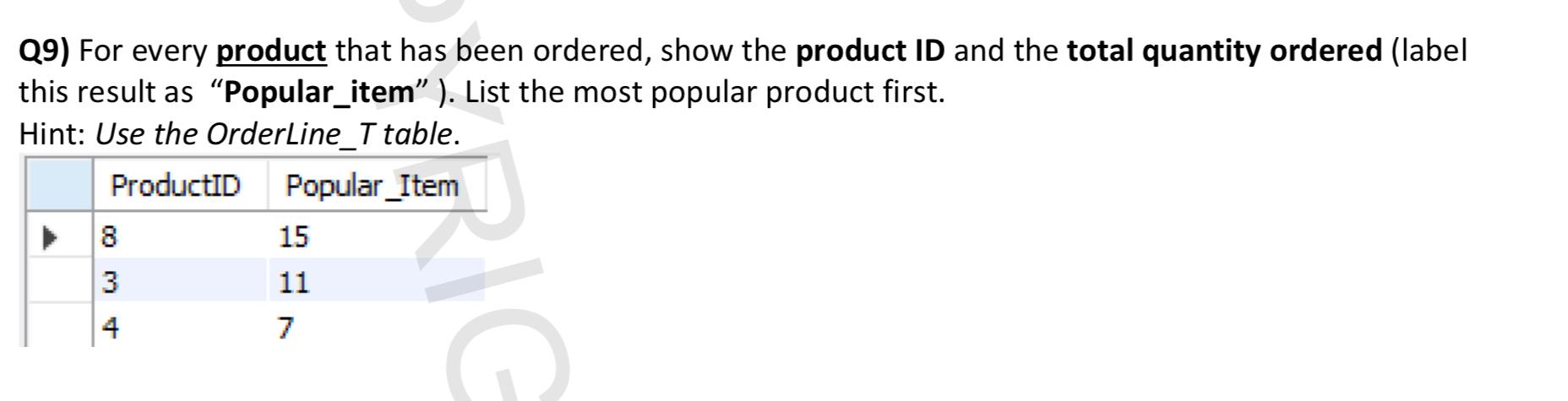 Solved Q9) For every product that has been ordered, show the | Chegg.com