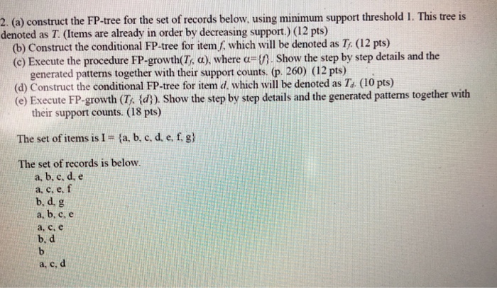 Solved 2. (a) construct the FP-tree for the set of records | Chegg.com
