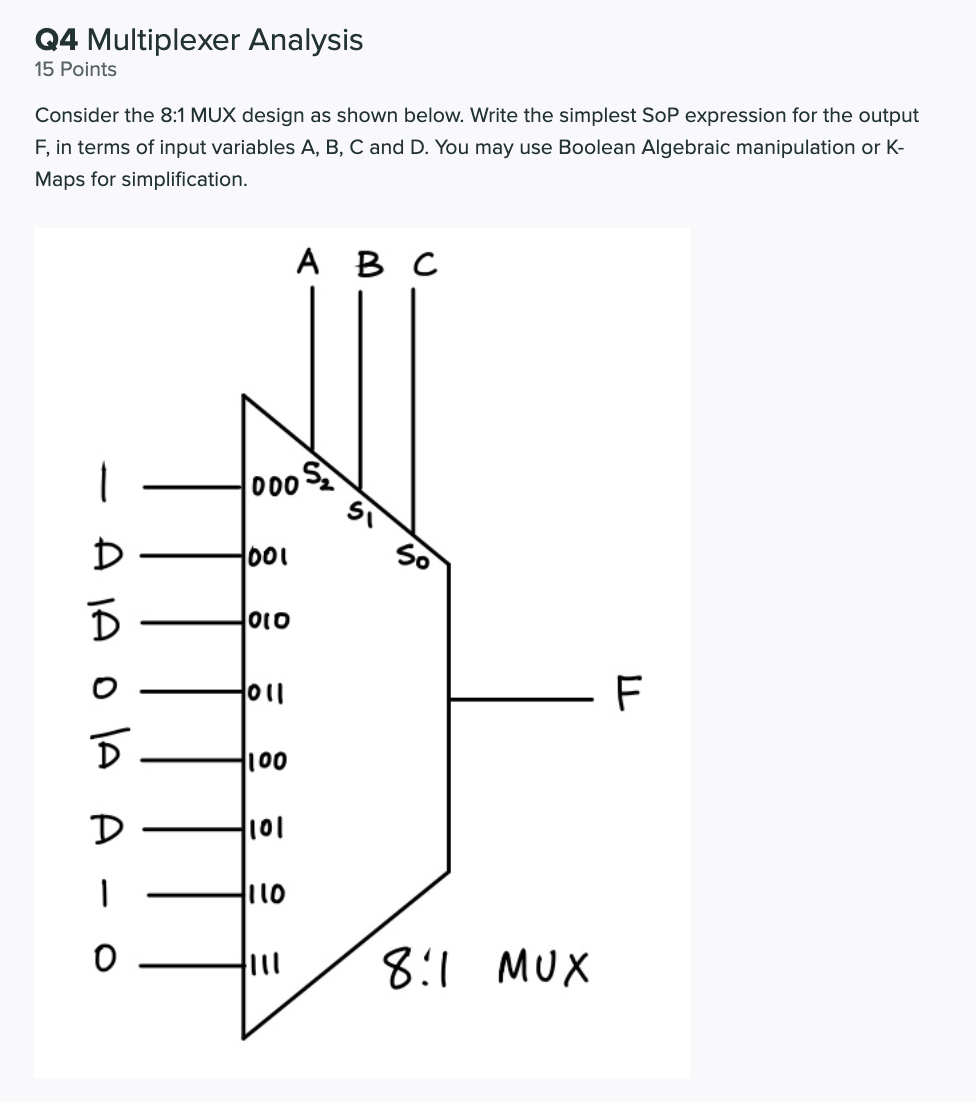 Solved Q4 Multiplexer Analysis 15 Points Consider the 8:1 | Chegg.com