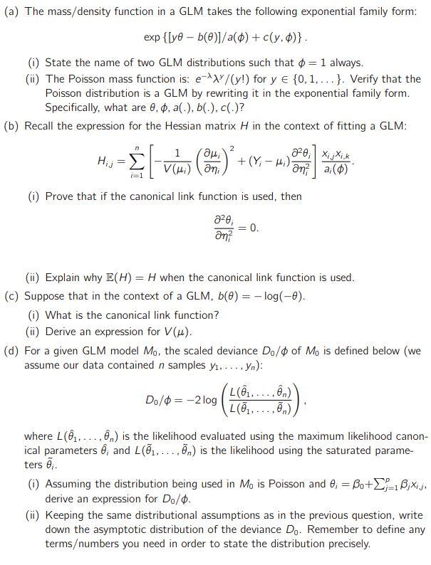 Solved Mass density function in a GLM member of exponential | Chegg.com