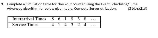 Solved 3. Complete a Simulation table for checkout counter | Chegg.com