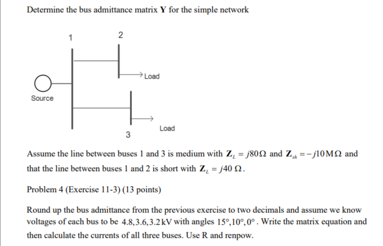 Solved Determine the bus admittance matrix Y for the simple | Chegg.com