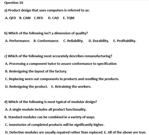 Solved Question 10 a) Product design that uses computers is | Chegg.com