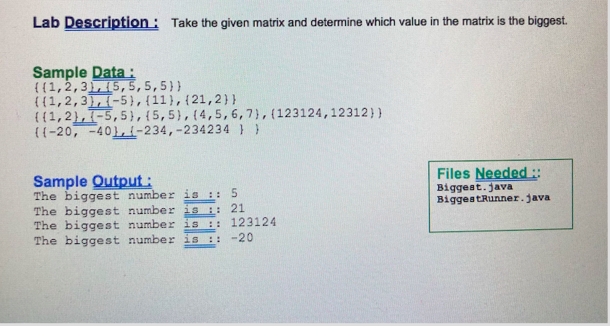 Solved Lab Description: Take the given matrix and determine | Chegg.com