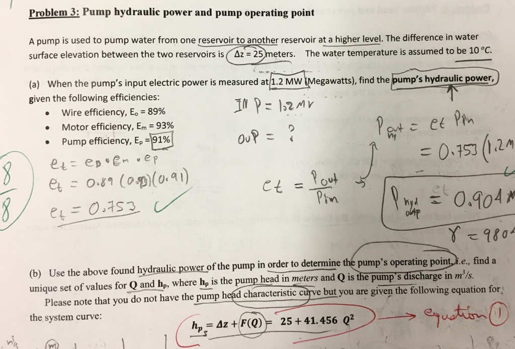 Solved Problem 3: Pump hydraulic power and pump operating | Chegg.com