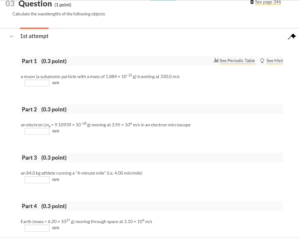 Solved 03 Question (1 point) | See page 346 Calculate the | Chegg.com