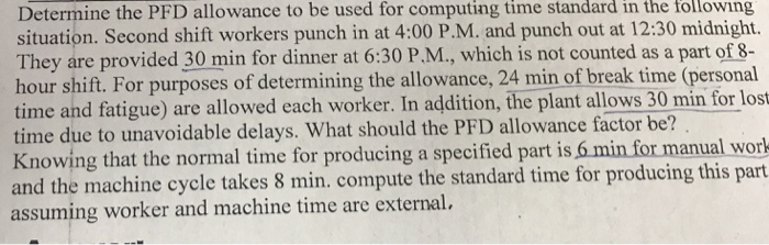 Solved Determine the PFD allowance to be used for computing | Chegg.com